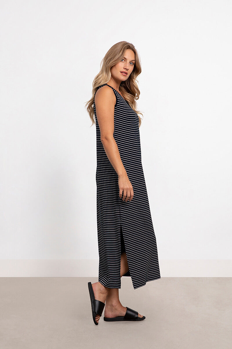 Bamboo Stripe Reversible Slit Dress – Charisma Collections
